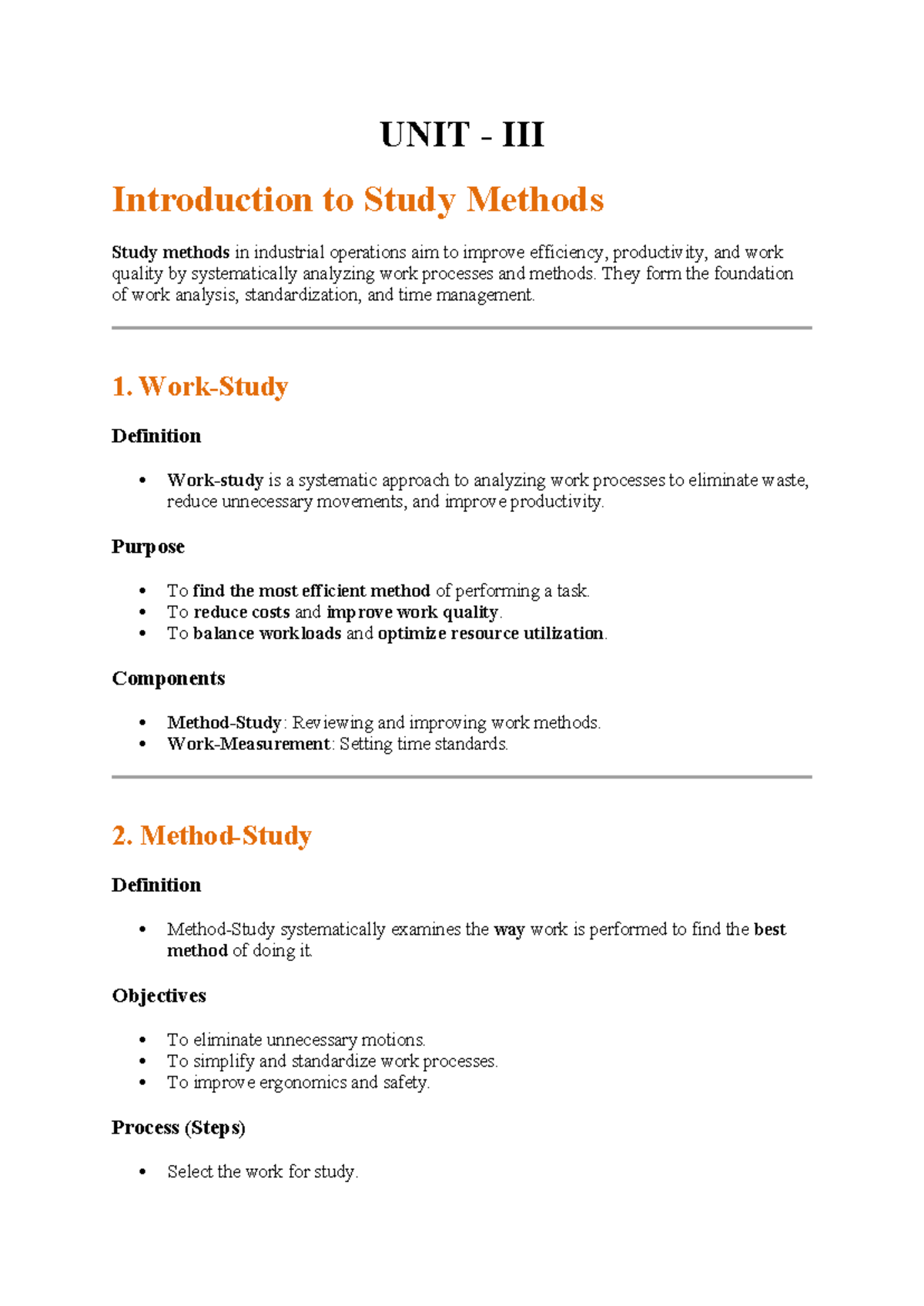 UNIT III POM Notes - Study Methods in Industrial Operations - Studocu