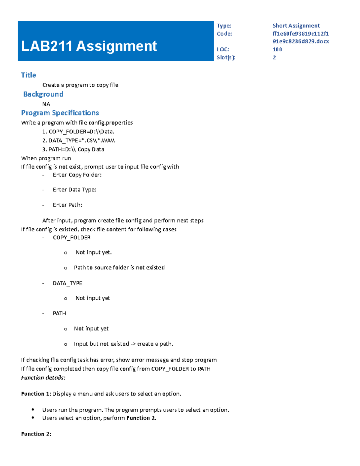 J1 - no desscripton - LAB211 Assignment Type: Short Assignment Code ...