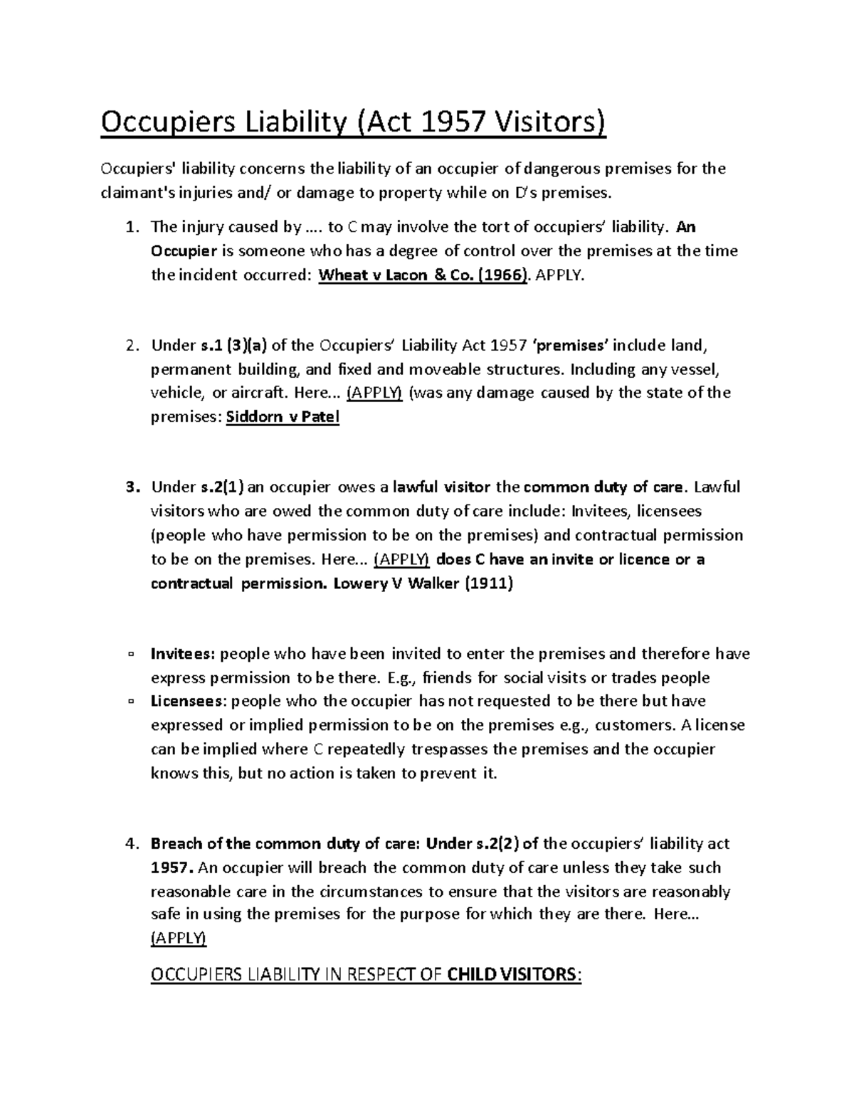 Occupiers' liability 1957 visitors - Occupiers Liability (Act 1957 ...