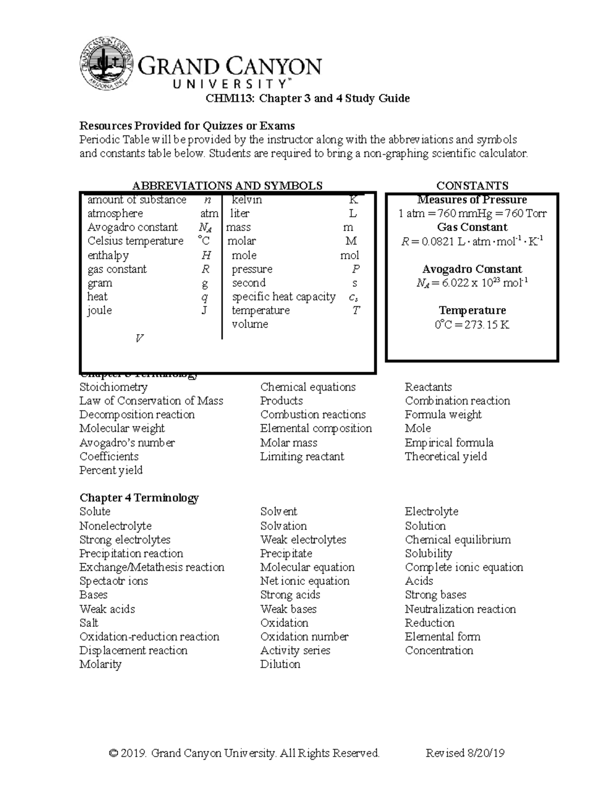 CHM113 Ch3and Ch 4 Study Guide - CHM113: Chapter 3 and 4 Study Guide ...