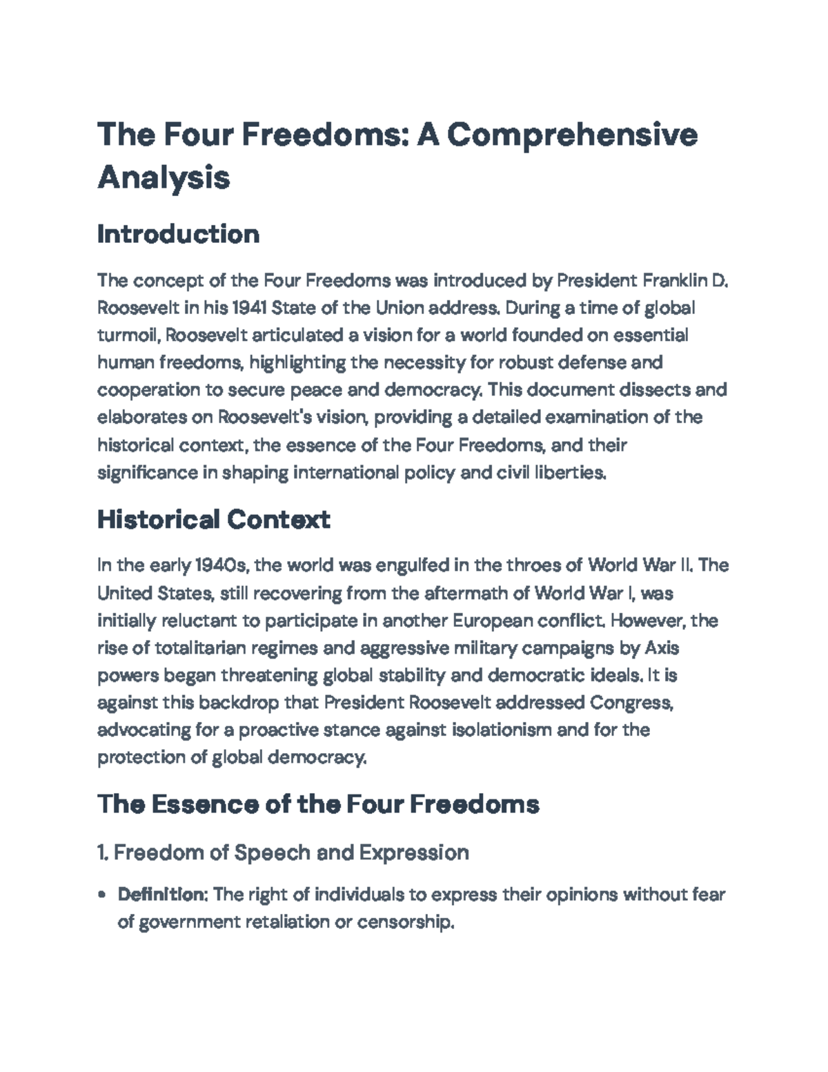 The Four Freedoms: Analysis of FDR's Vision and Global Impact - The ...
