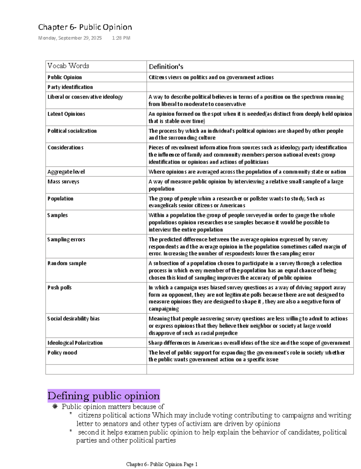 Chapter 6: Understanding Public Opinion and Its Political Impact - Studocu