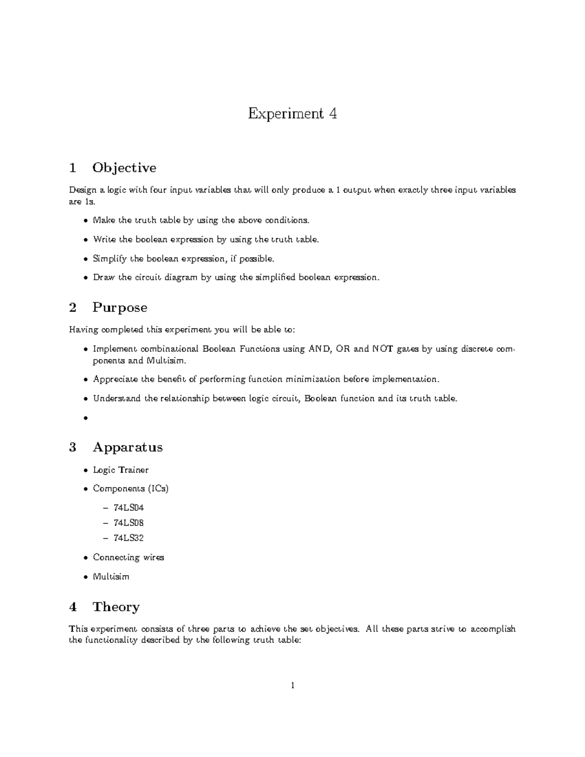 Lab 4a - Lab manual - Experiment 4 1 Objective Design a logic with four ...