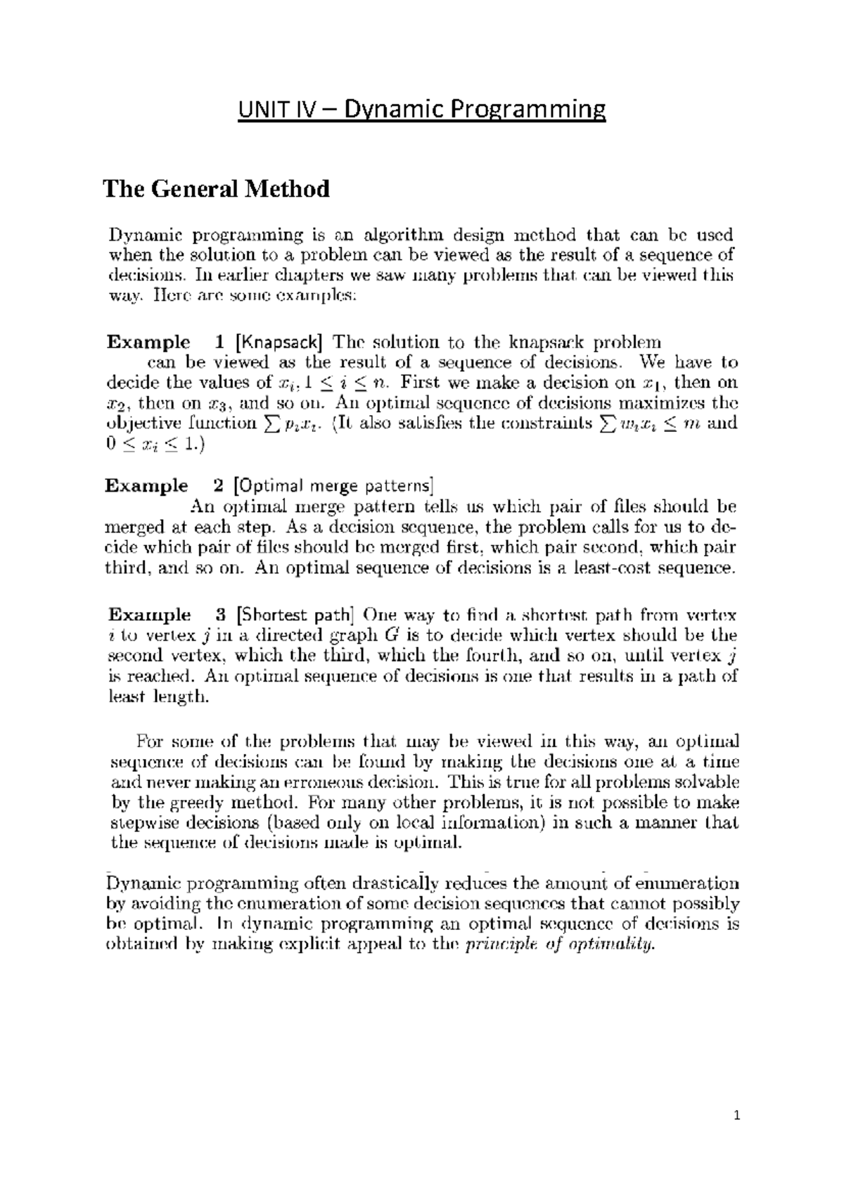 Dynamic Programming Concepts: Algorithm Unit 4 Notes - Studocu