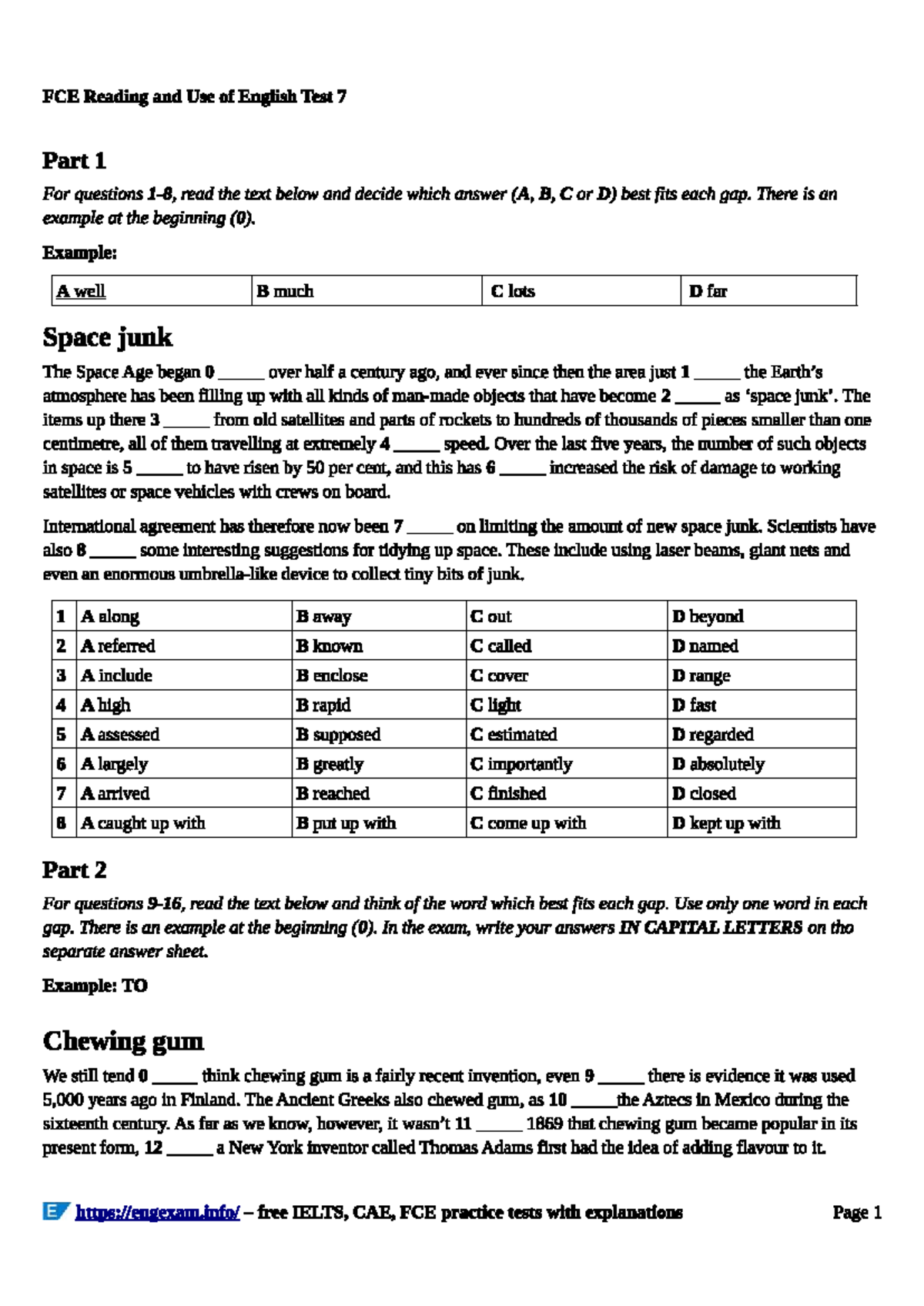 FCE Reading and Use of English Test 7: Practice Questions and Answers ...