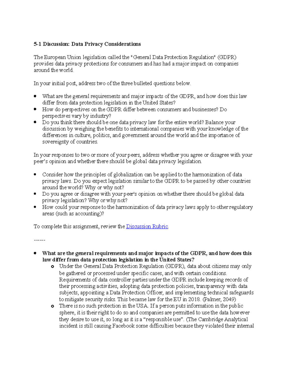 INT220.M5.Data Privacy Implications & GDPR Discussion Insights - Studocu
