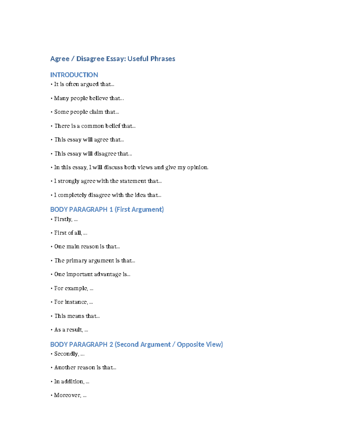 Agree/Disagree Essay: Key Phrases & Structure Guide - Studocu