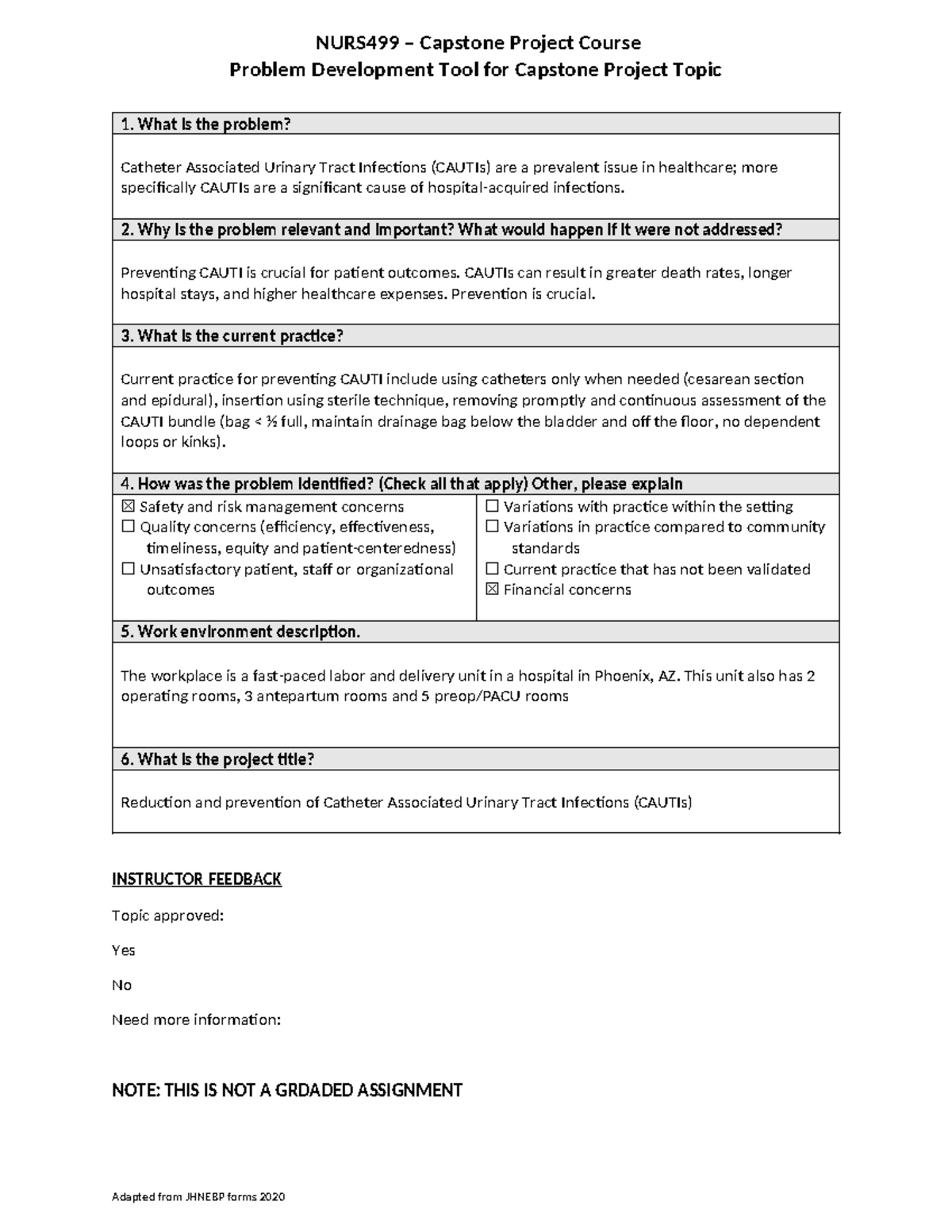 NURS499 - Capstone Proposal: Reducing Catheter Associated UTIs - Studocu