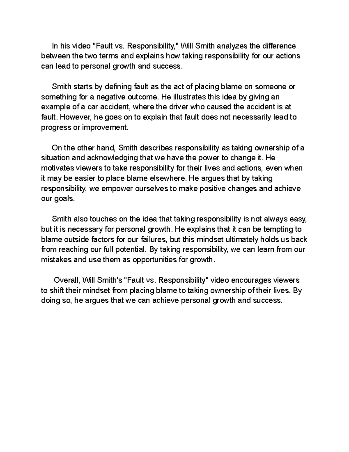 Activity 10.1.1 - Will Smith's Insights on Fault vs. Responsibility ...