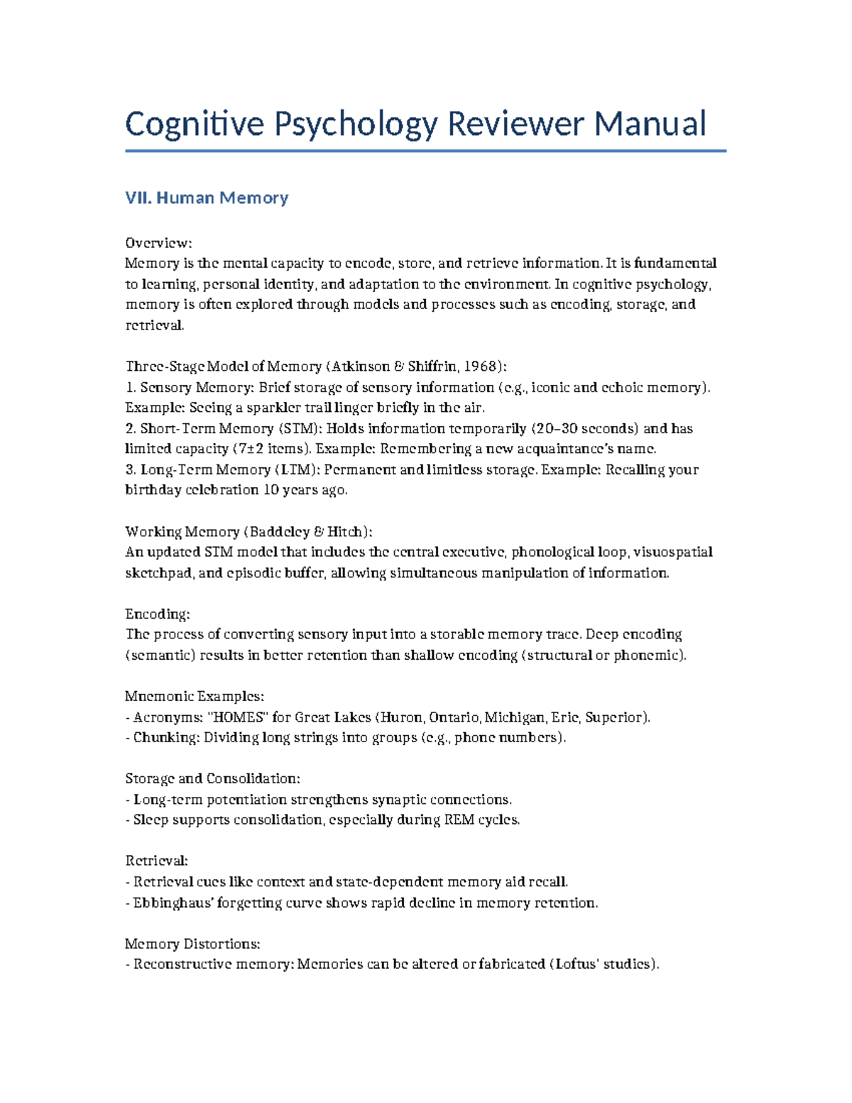 Cognitive Psychology Review: Human Memory & Language Concepts - Studocu