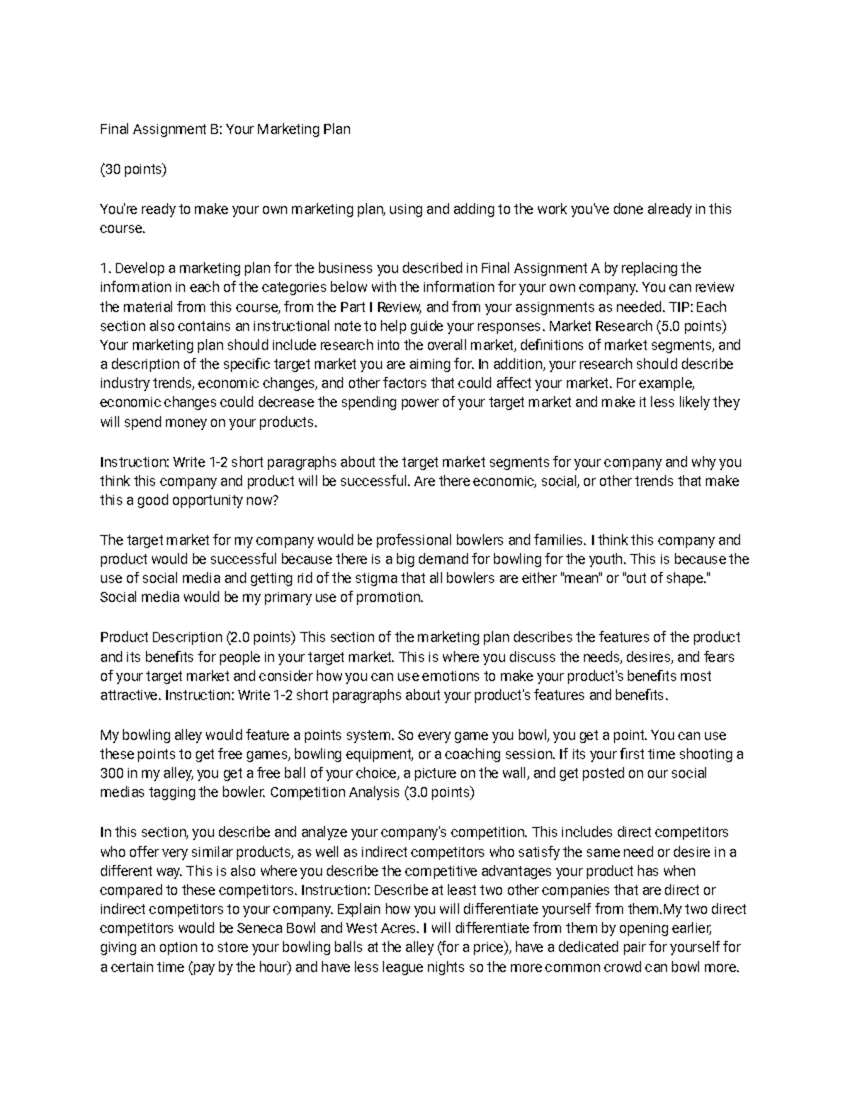 Marketing Plan for Your Business - Final Assignment B (2eade) - Studocu