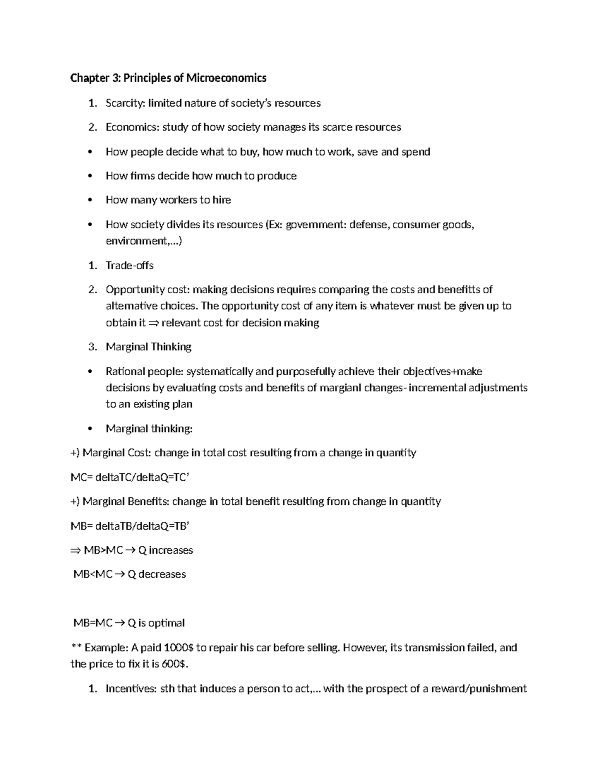 Chapter 3: Principles of Microeconomics - Scarcity, Opportunity Cost ...