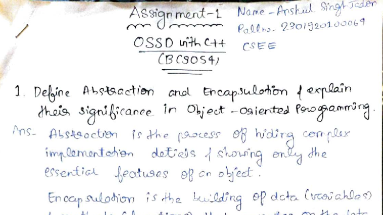 OOSD (BCS054) Final Exam: Key Concepts in Object-Oriented Programming ...
