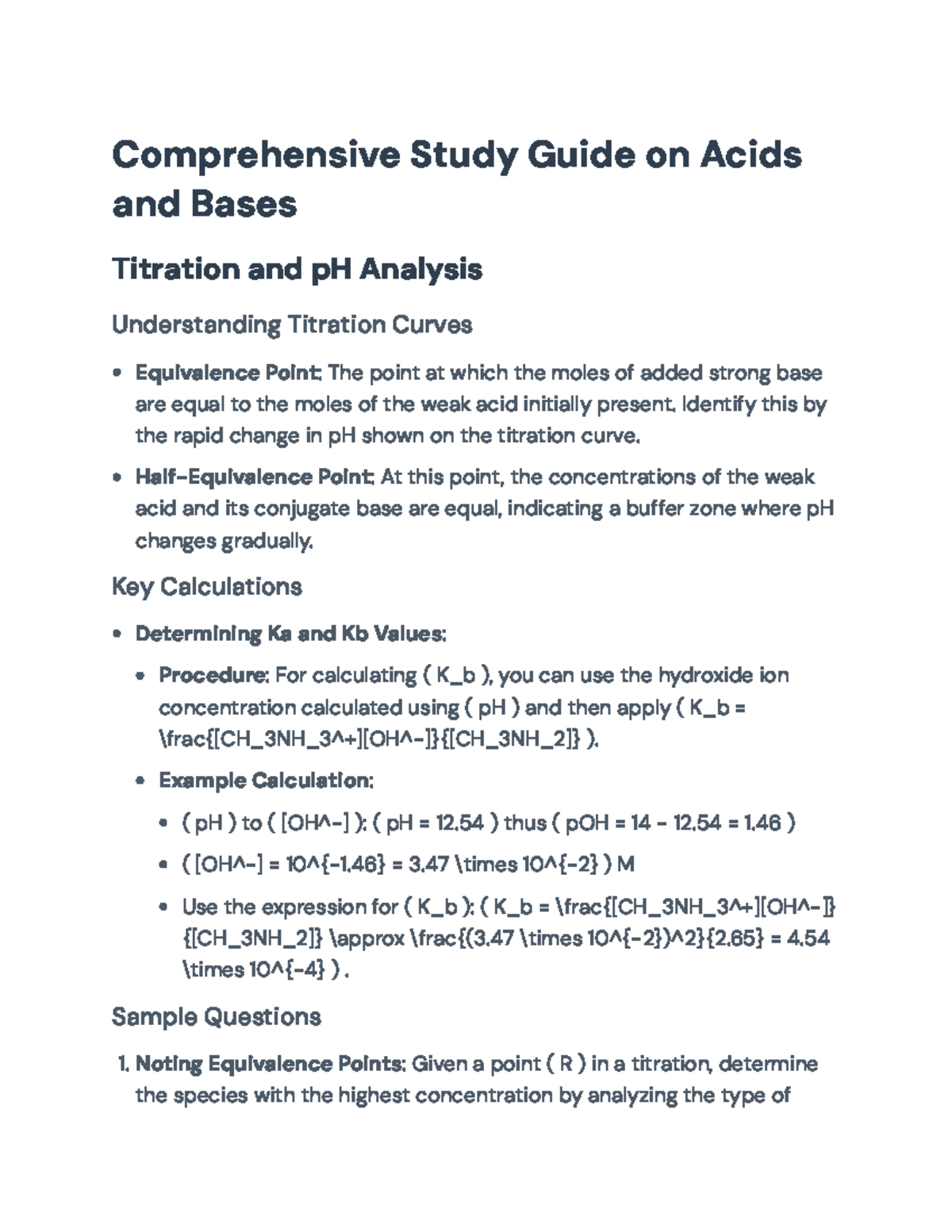 Comprehensive Study Guide: Titration and pH Analysis in Acids & Bases ...