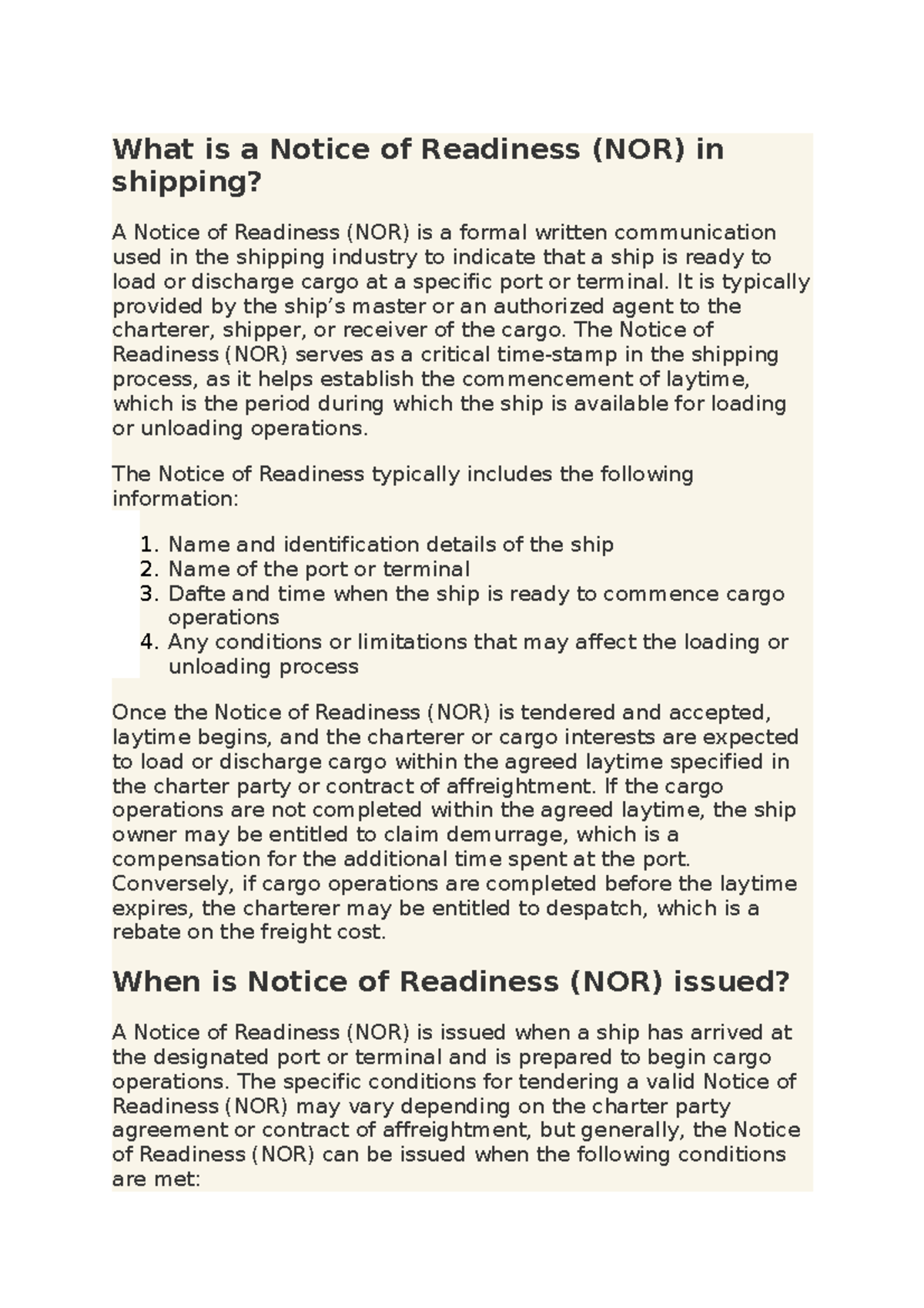 Understanding the Notice of Readiness (NOR) in Shipping Operations ...