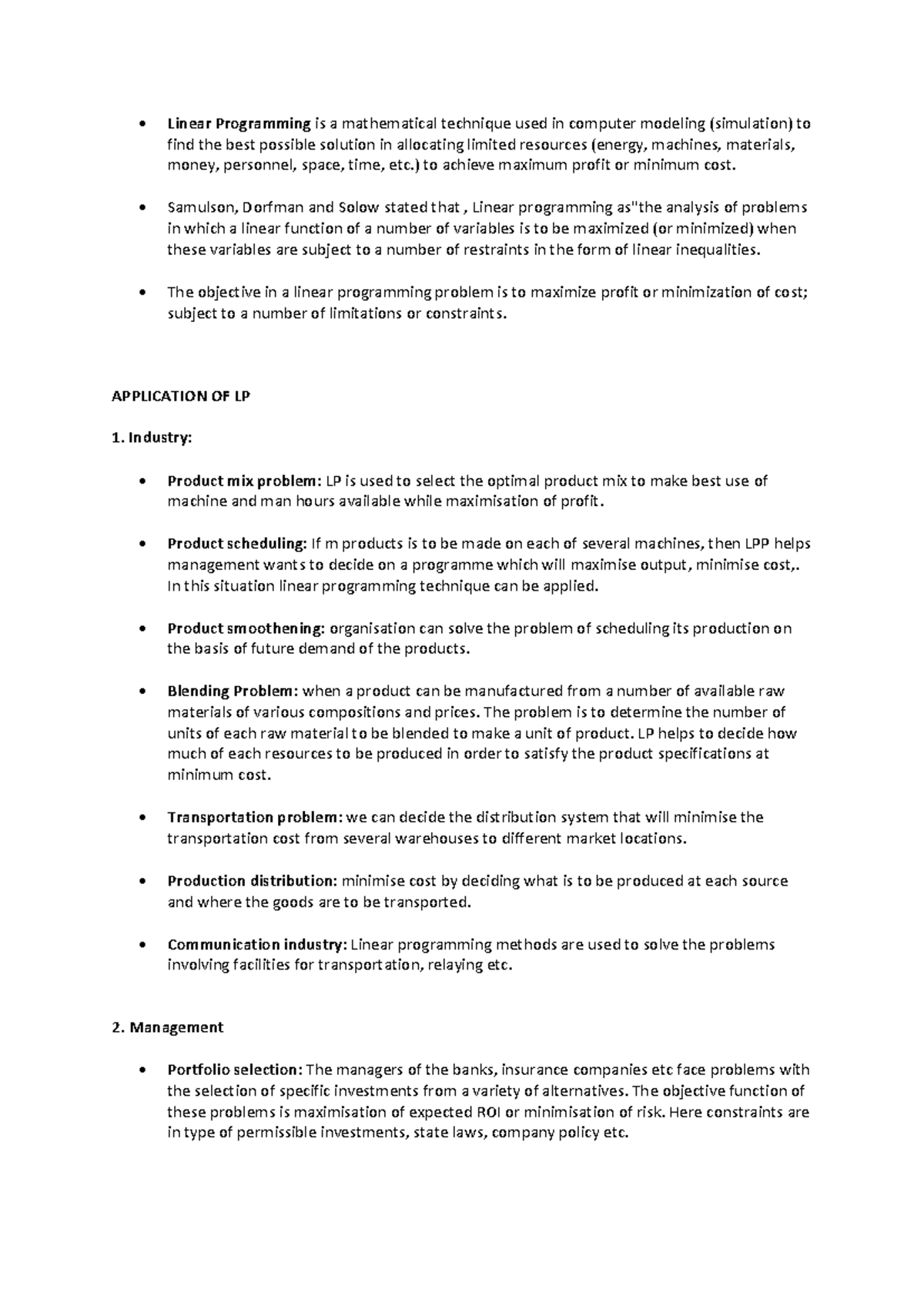 Applications and Merits of Linear Programming: Key Concepts Explained - Studocu