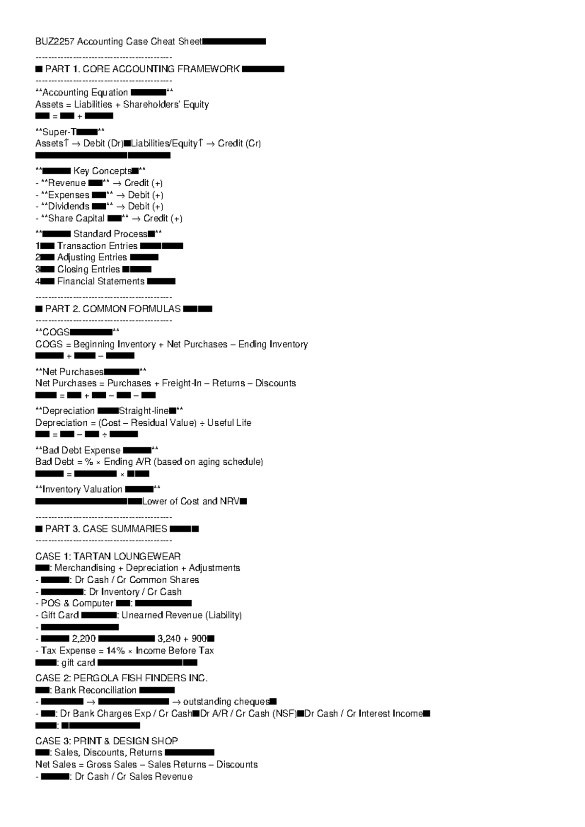 BUZ2257 Accounting Case Study Cheat Sheet: Core Framework & Formulas ...