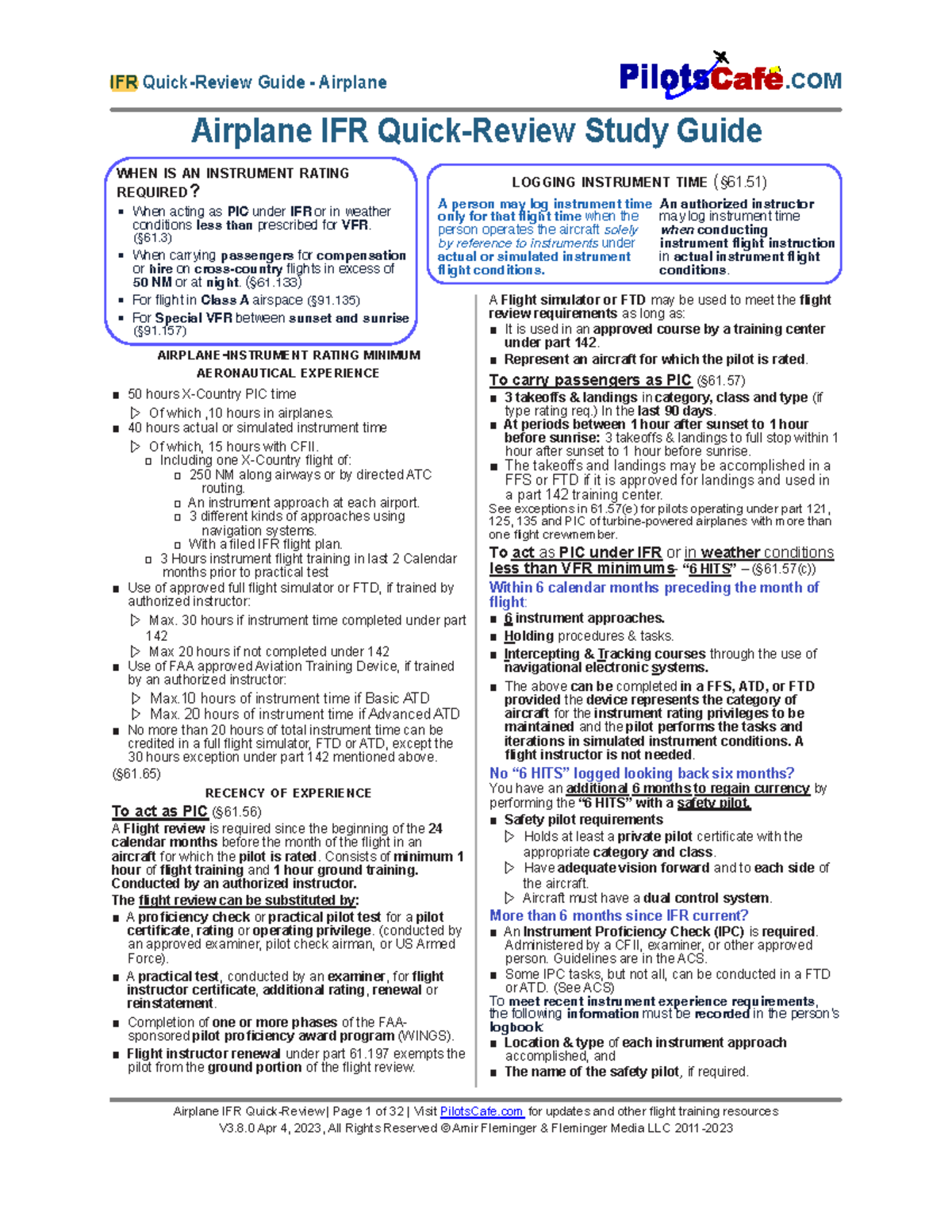 IFR Pilot's Quick-Review Guide (Course Code: IFR-PR) - Studocu