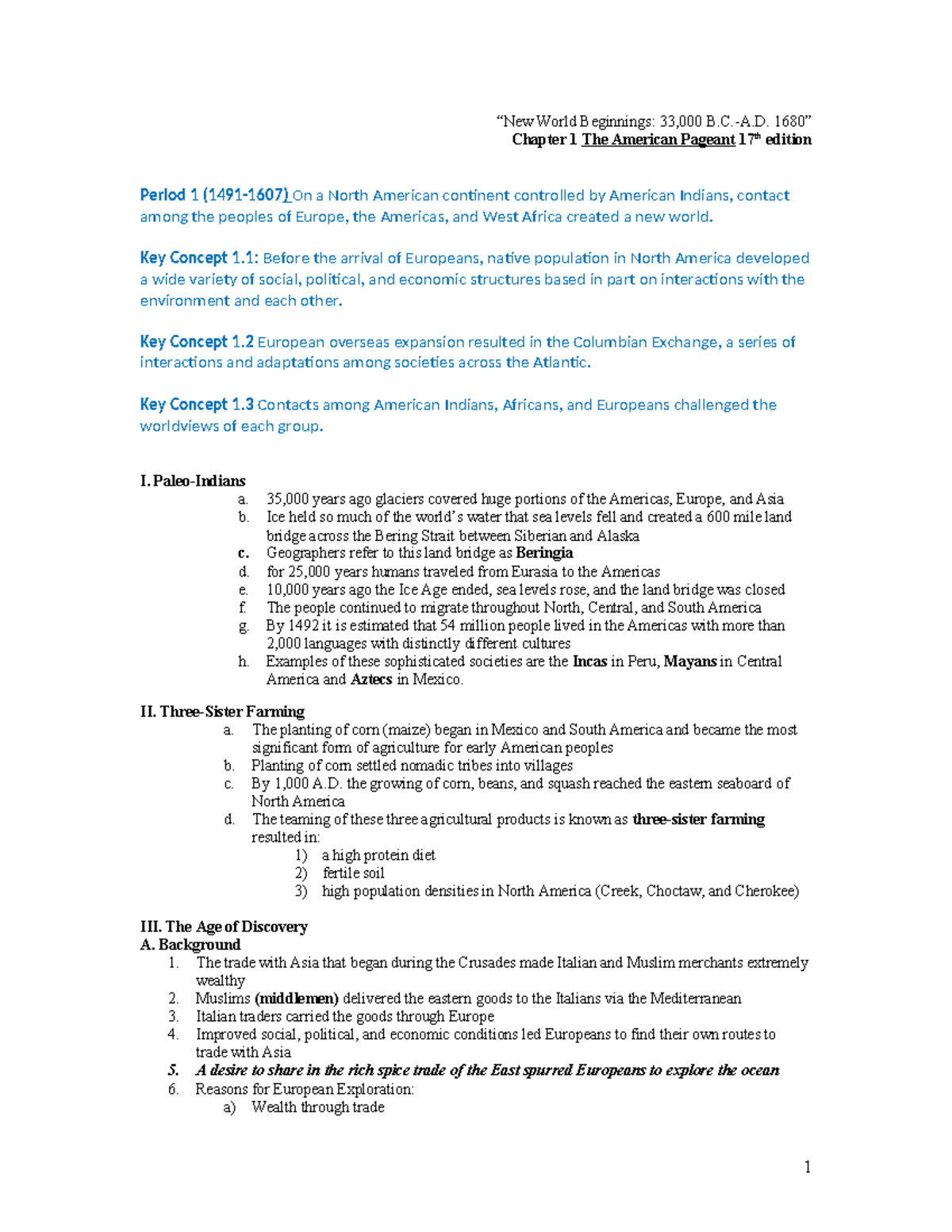 APUSH 2025: Chapter 1 Class Notes - World Beginnings and Early Cultures ...