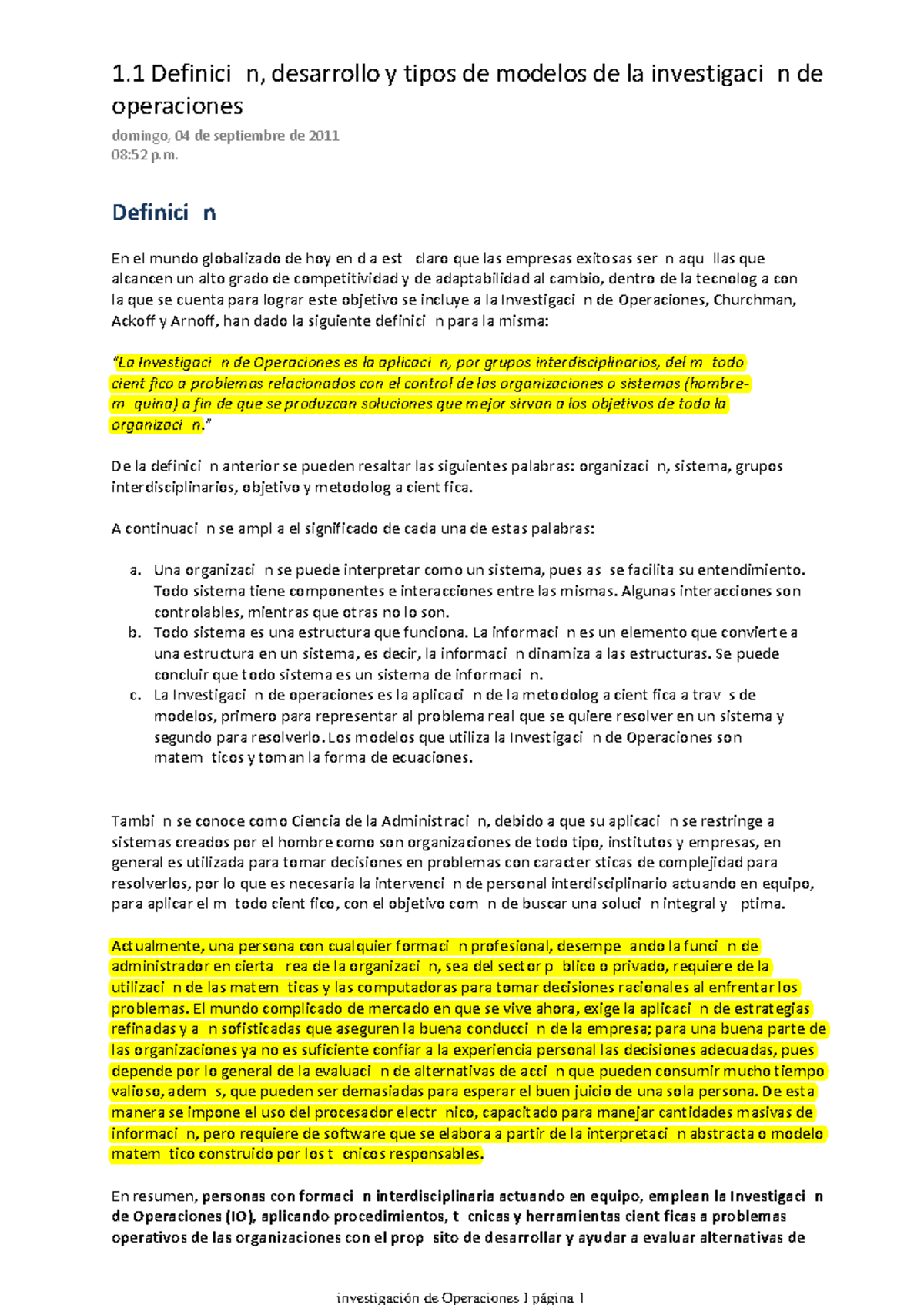 Definición y Tipos de Modelos en Investigación de Operaciones I - Studocu