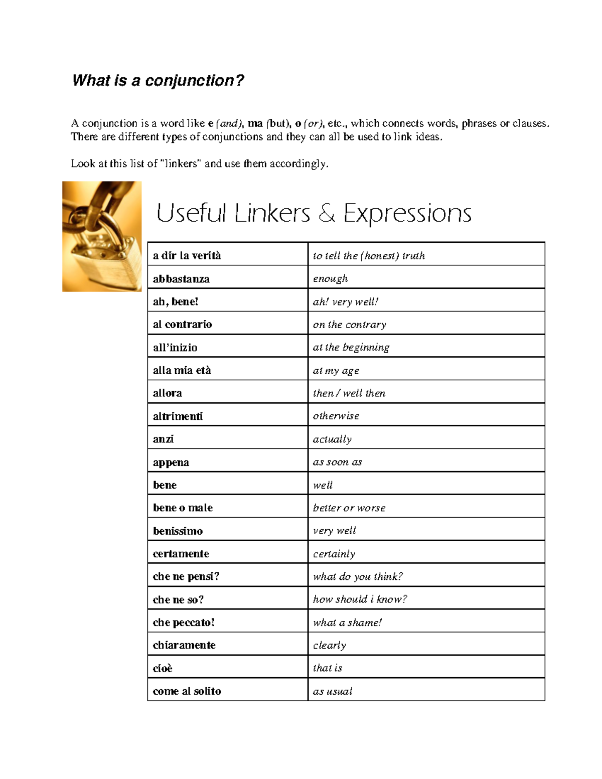 Italian Conjunctions: Understanding and Using Linkers - Studocu