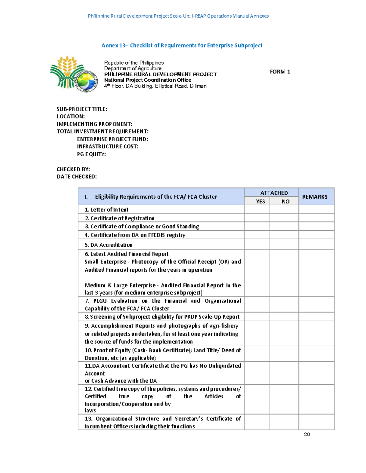 Philippine Rural Development Project (PRDP) Enterprise Subproject ...
