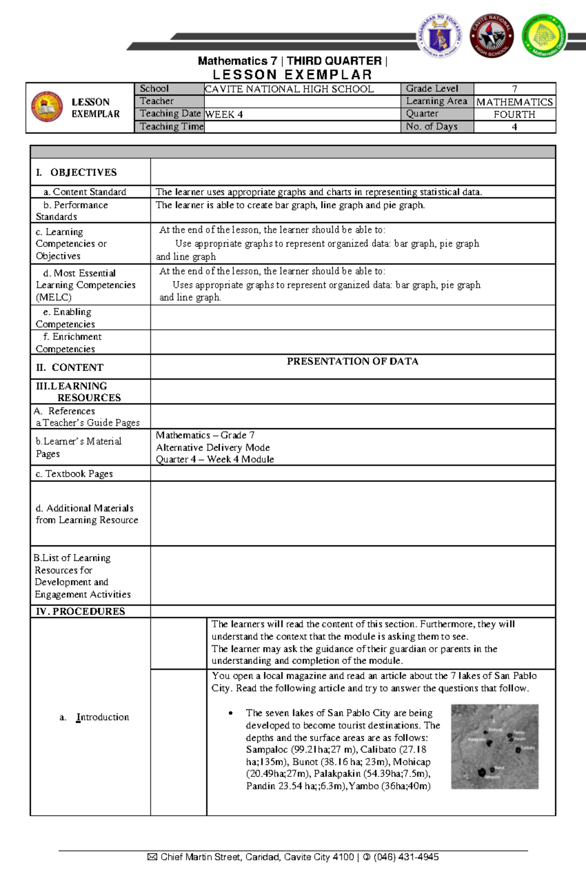 G7 Math Q3 Exemplar Week7 - L E S S O N E X E M P L A R - Studocu