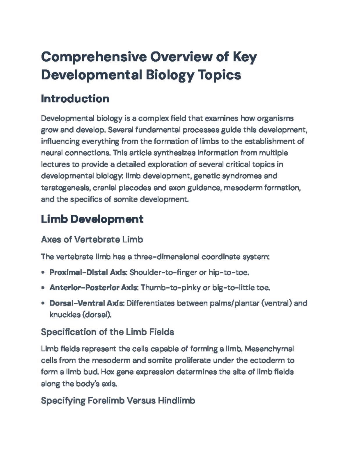 Comprehensive Overview of Developmental Biology (BIO 101 ...