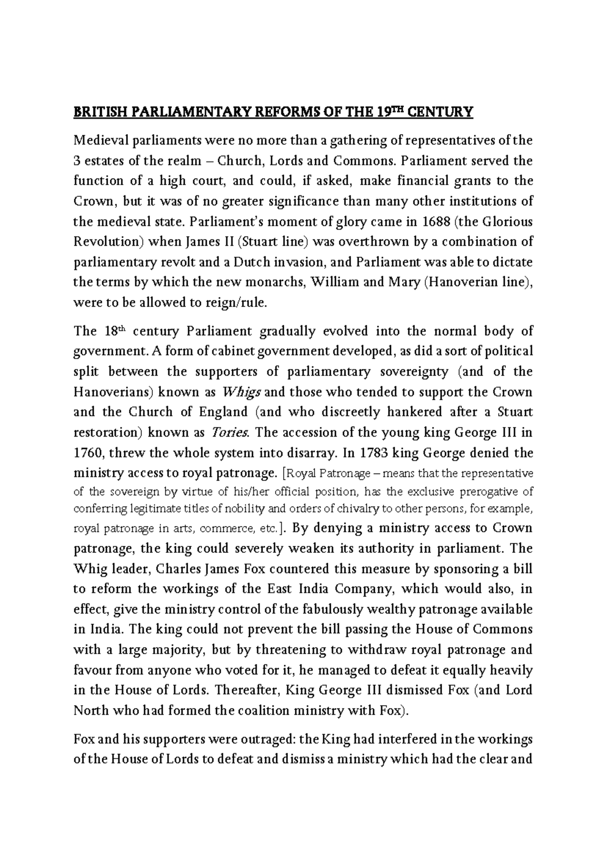 British Parliamentary Reforms: Evolution and Impact in the 19th Century ...