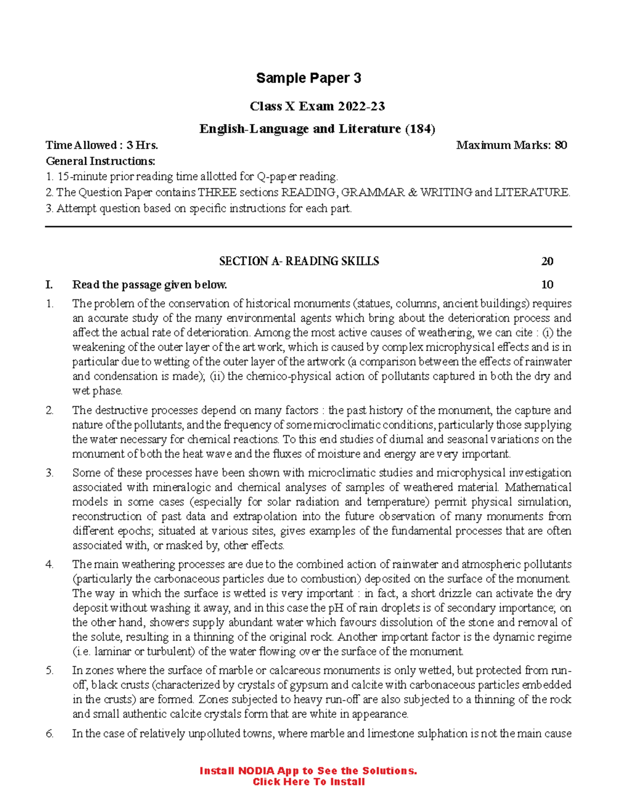 CBSE English X Sample Paper 3 - Unsolved Exam Questions and ...