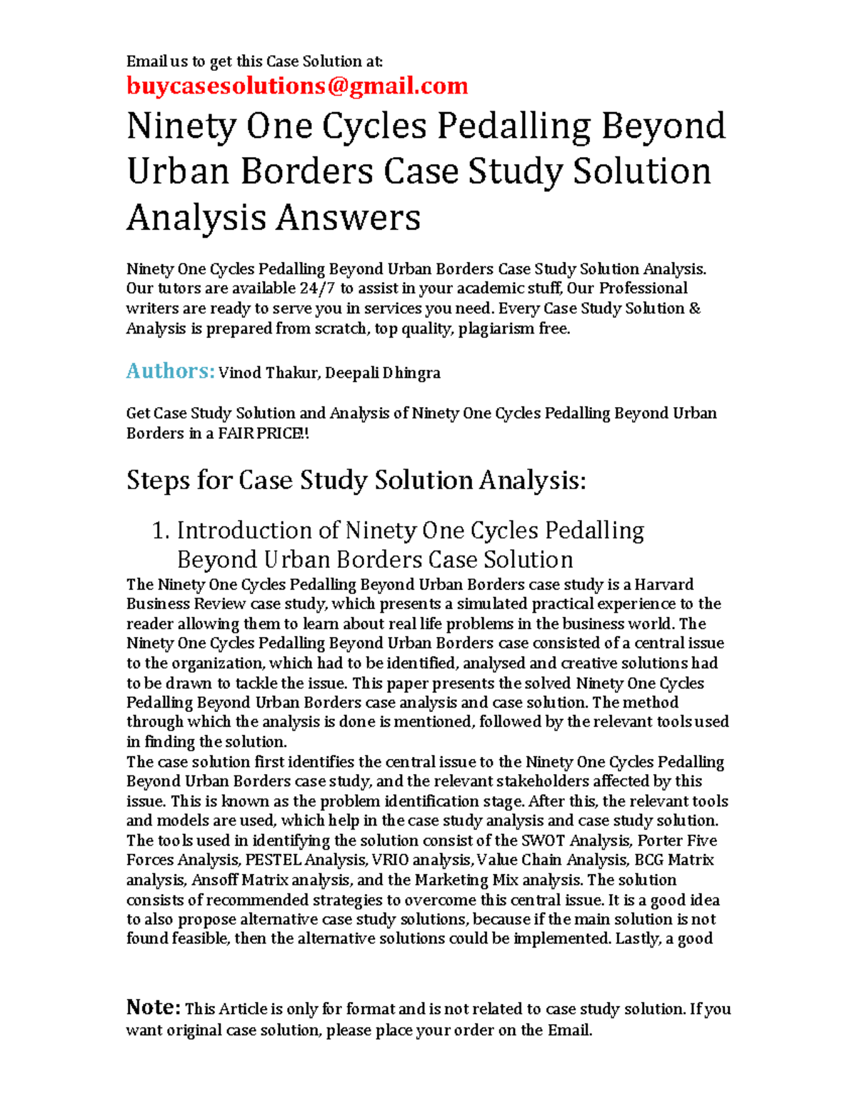 Case Solution Ninety One Cycles Pedalling Beyond Urban Borders ...