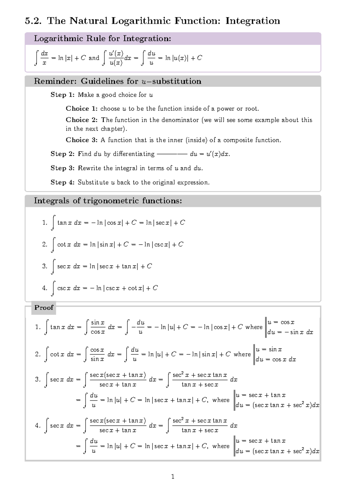 Notes for 5.2 and 5 - rrrr - 5. The Natural Logarithmic Function ...
