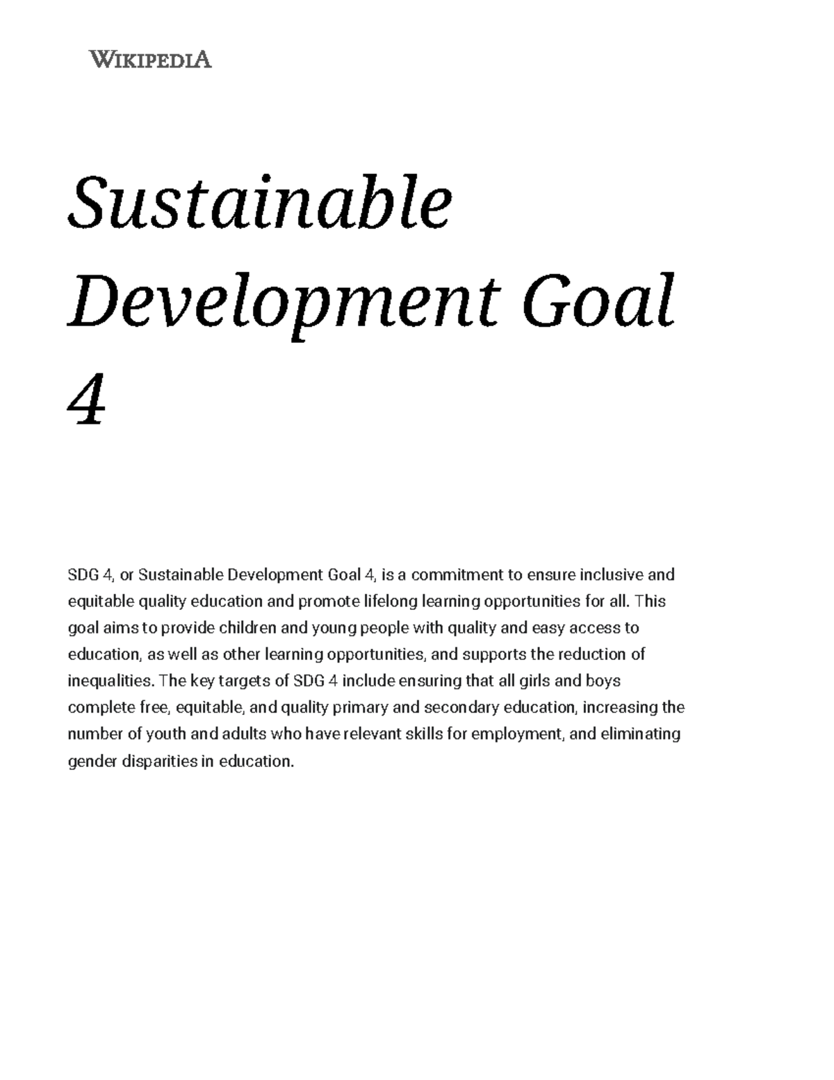Sustainable Development Goal 4 - Wikipedia - Sustainable Development ...