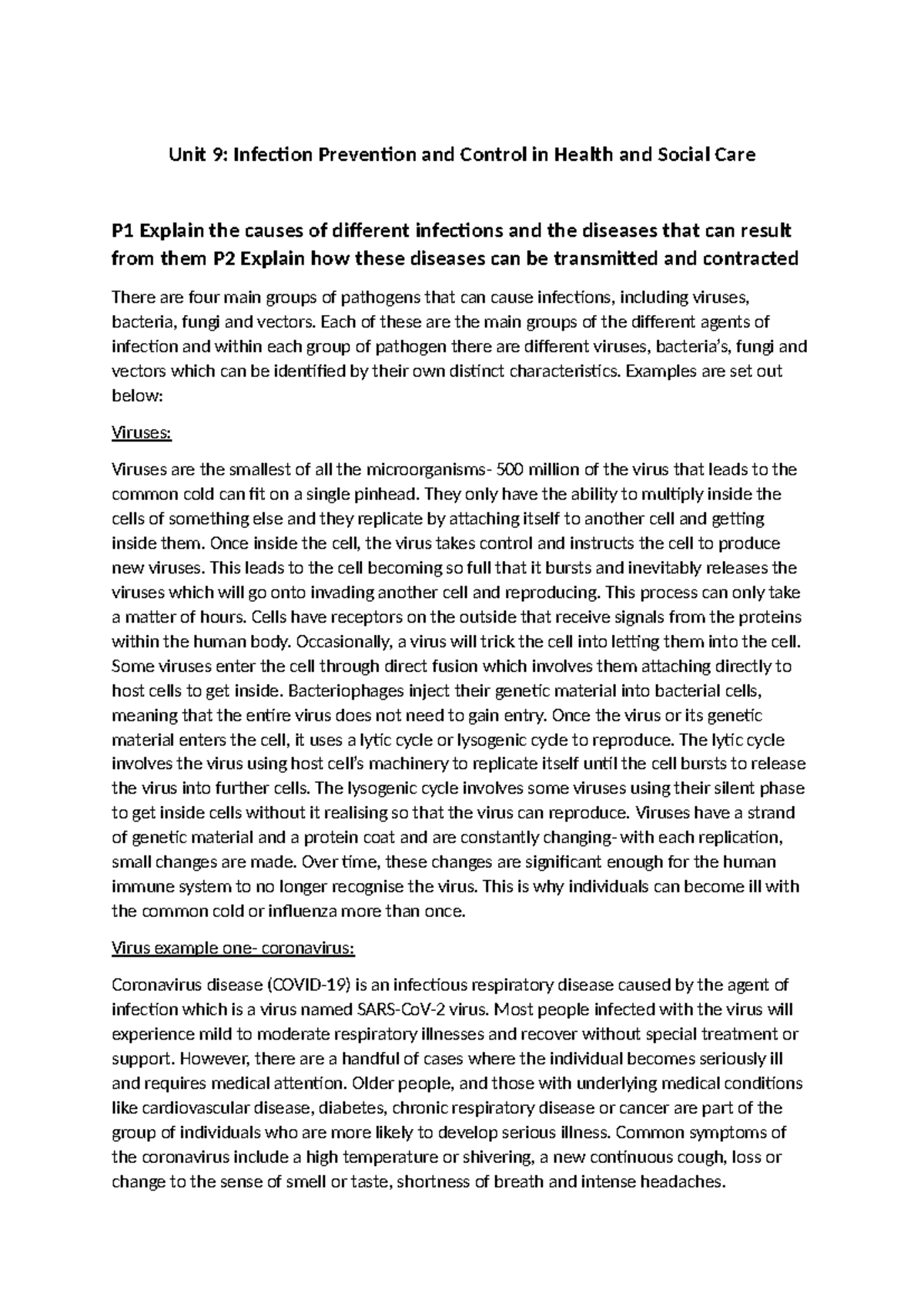 Unit 9 Assignment 1: Infection Prevention and Control Overview - Studocu