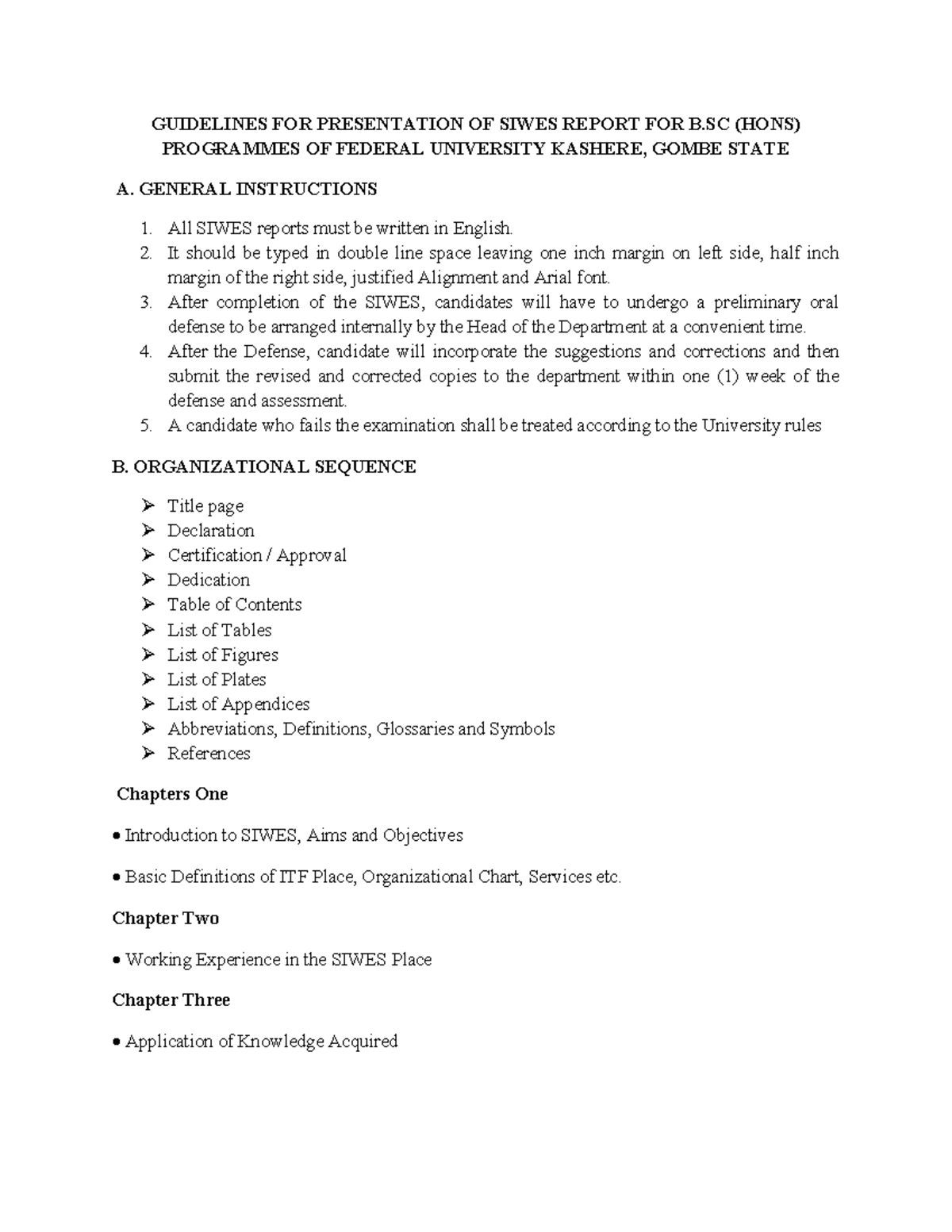 SIWES Report Presentation Guidelines for B.Sc (Hons) - Federal ...