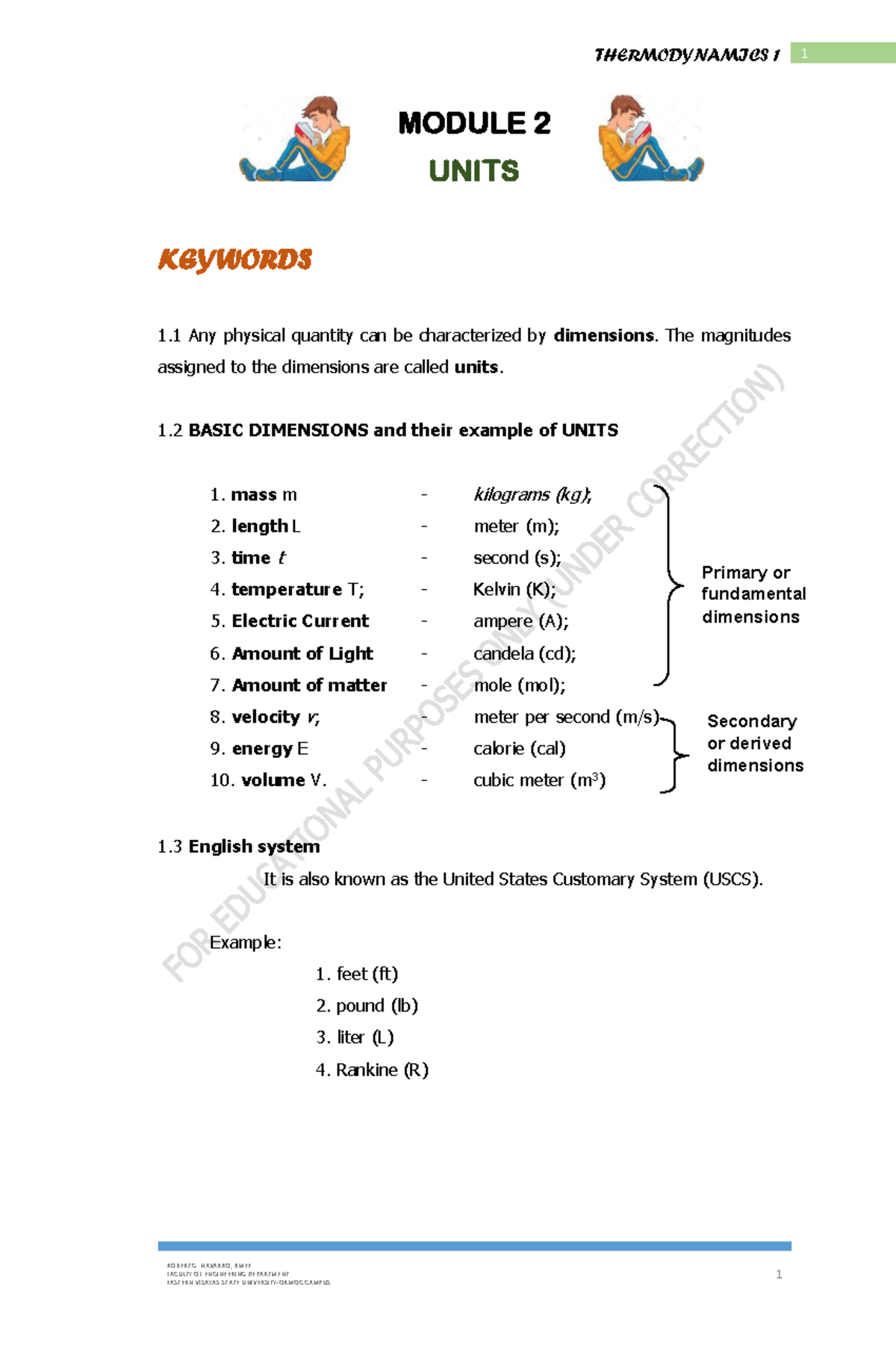 Thermodynamics 1 - Module 2: Understanding Units and Measurements - Studocu