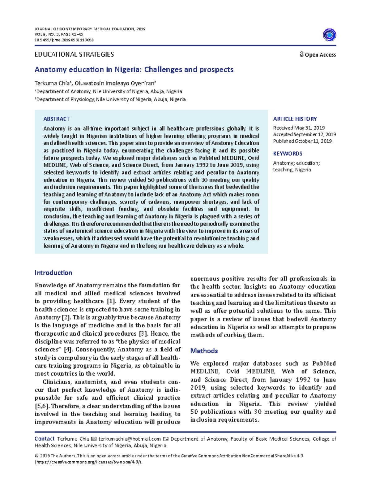 Anatomy Education in Nigeria: Challenges and Future Prospects - Studocu