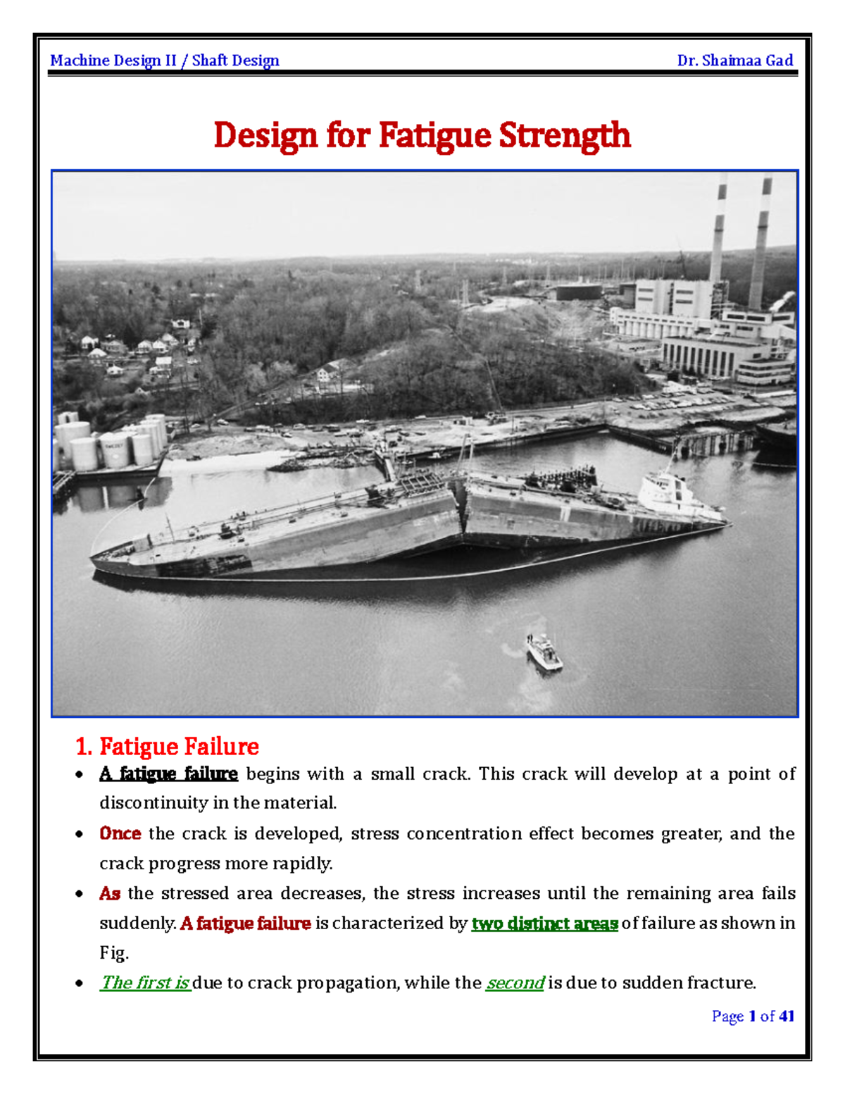 HTI Machine Design II: Shaft Design & Fatigue Strength Overview - Studocu