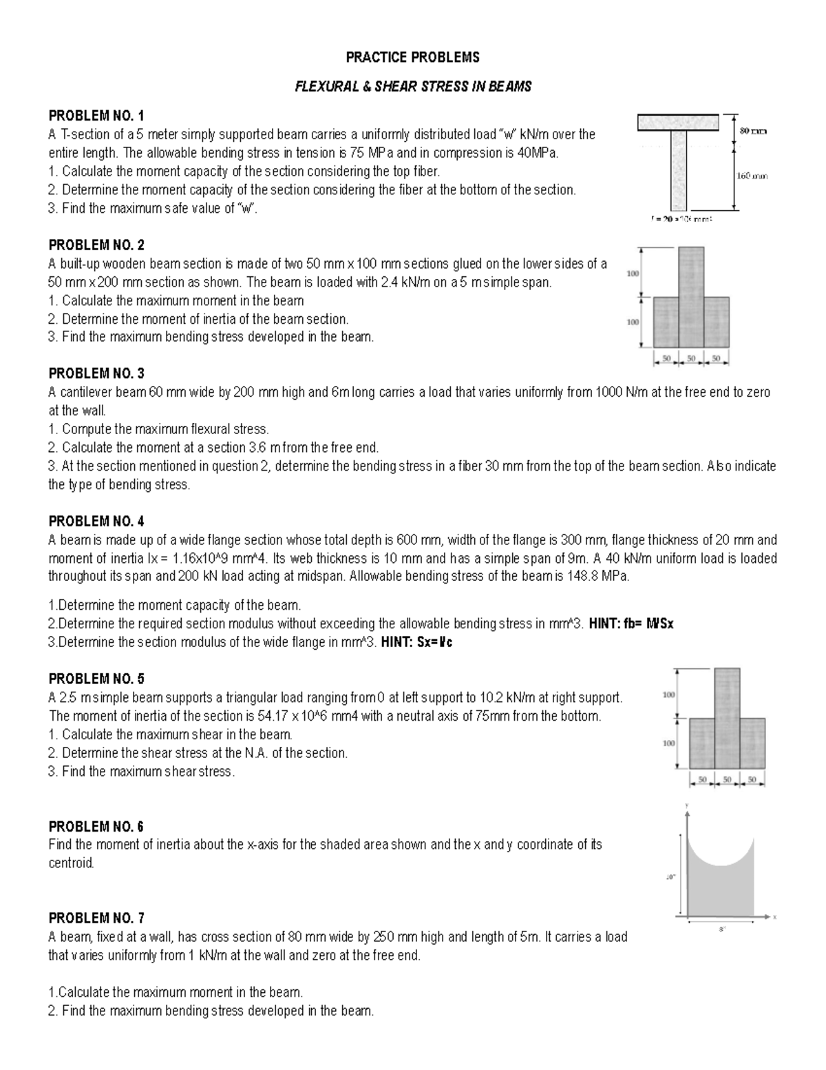 Flexural & Shear Stress Practice Problems - CEE 202 - Studocu
