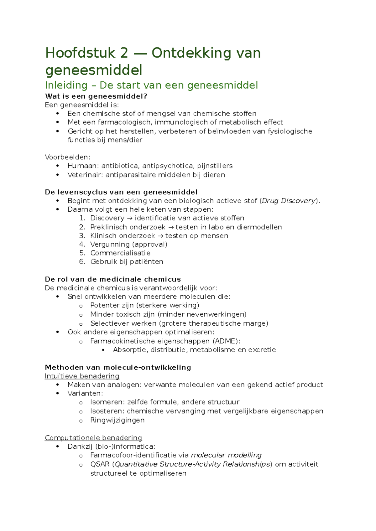 Samenvatting Hoofdstuk 2: Ontdekking van Geneesmiddelen - Studocu