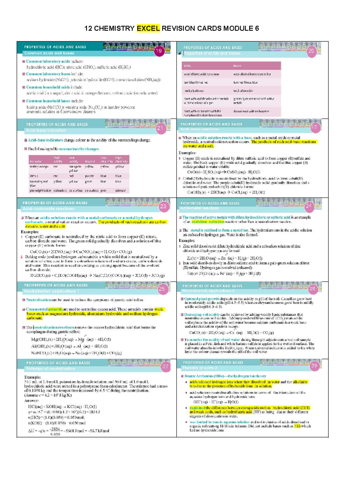12 CHEMISTRY REVISION CARDS: MODULE 6 - ACIDS AND BASES - Studocu