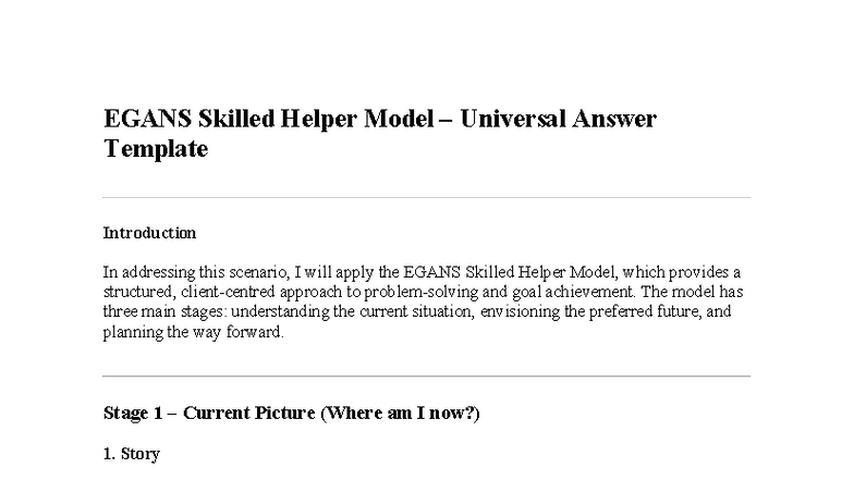 EGANS Skilled Helper Model: Universal Answer Template Guide - Studocu