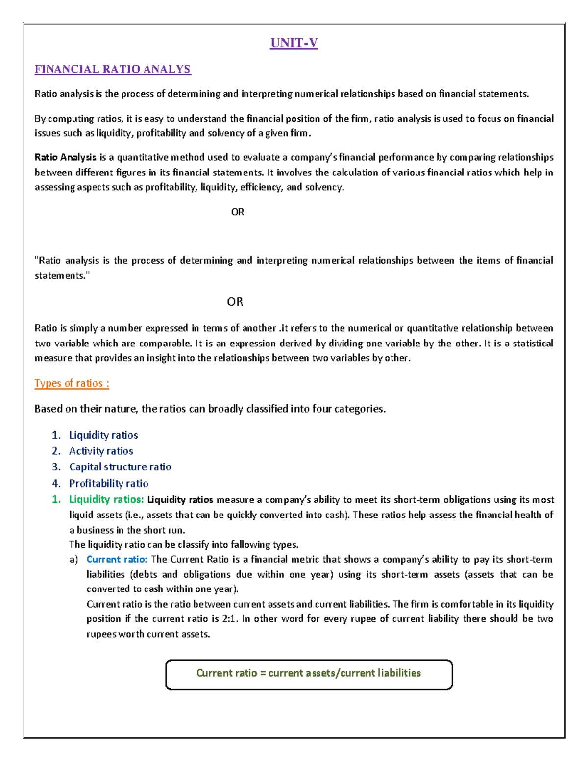 FIN 301 - Financial Ratio Analysis: Understanding Key Metrics and Calculations - Studocu