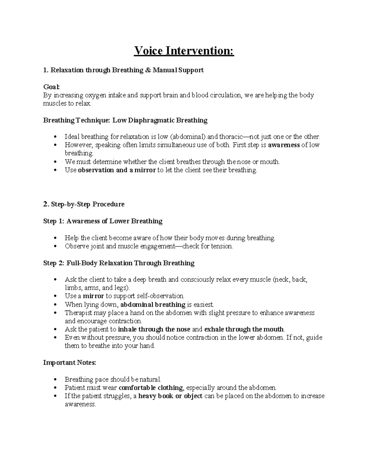 Voice Intervention: Relaxation Breathing Techniques Manual - Studocu