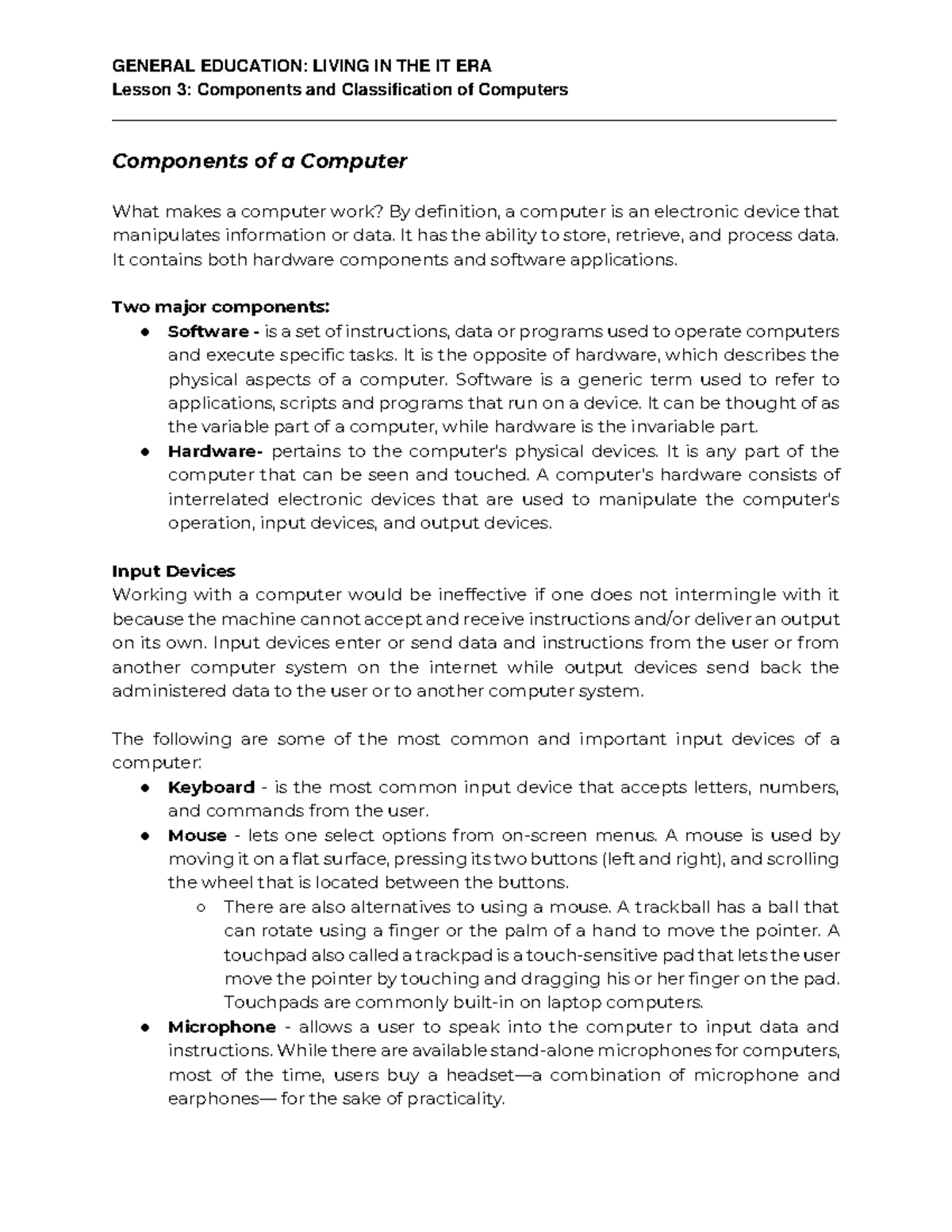 L3 Computer System Components - Lesson 3: Components and Classification ...