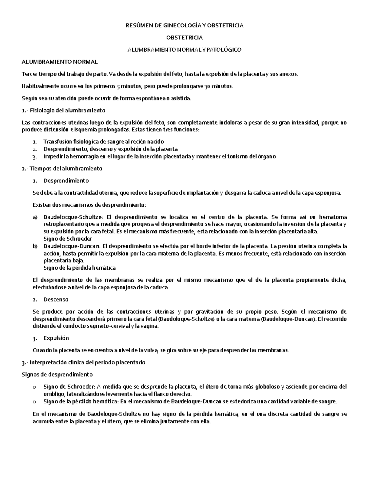 Resumen sobre el Alumbramiento Normal y Patológico en Gineco ...