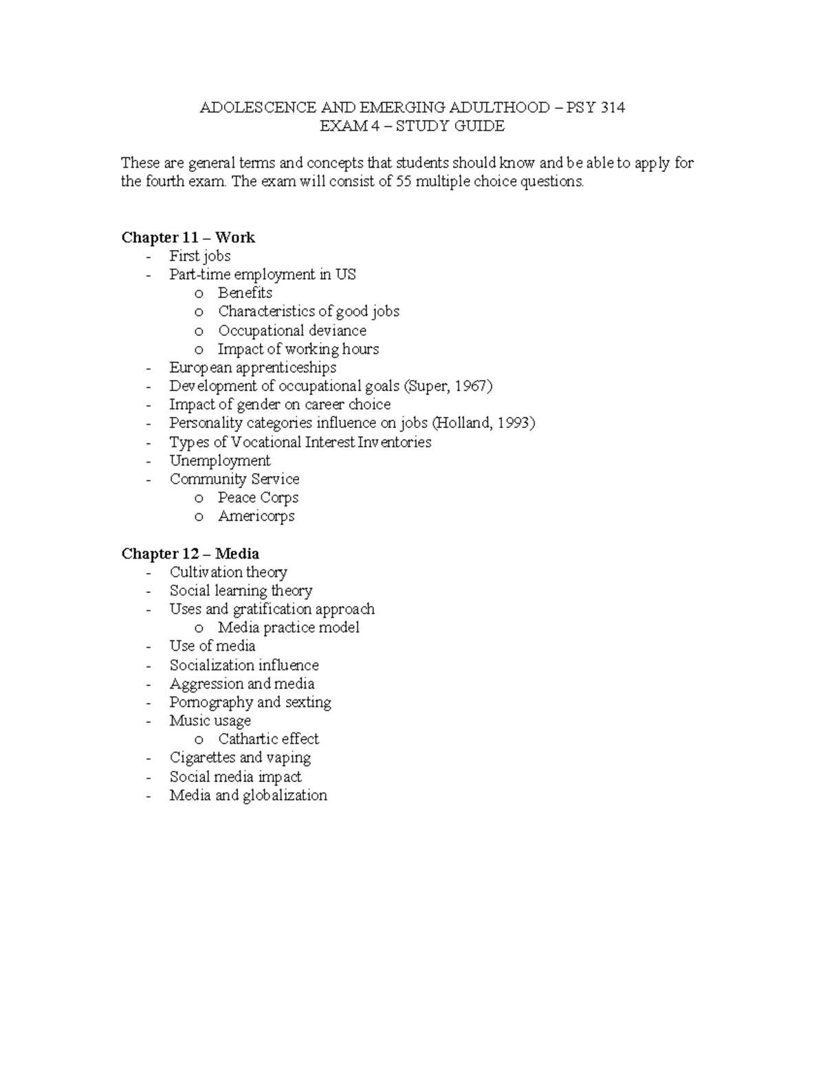 PSY 314 Exam 4 Study Guide: Adolescence & Emerging Adulthood - Studocu