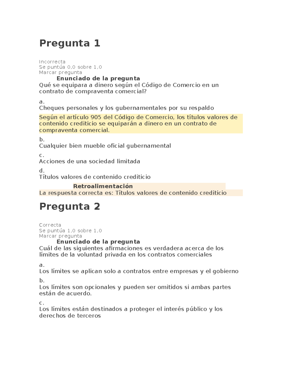 Examen 3 - Derecho Mercantil: Preguntas y Respuestas Clave - Studocu