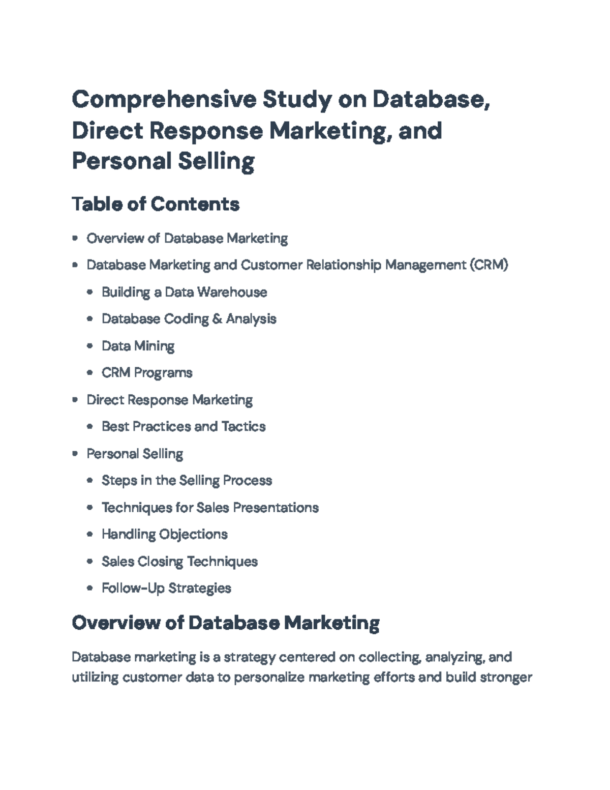 Comprehensive Guide to Database Marketing & Personal Selling Techniques ...