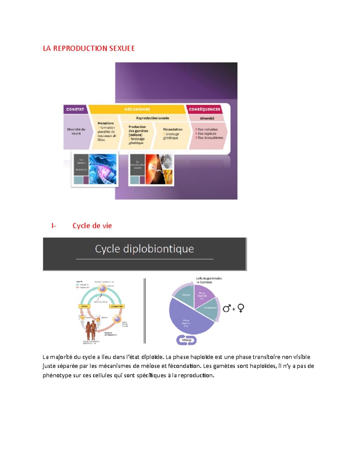 LA Reproduction Sexuee - LA REPRODUCTION SEXUEE I- Cycle de vie La ...